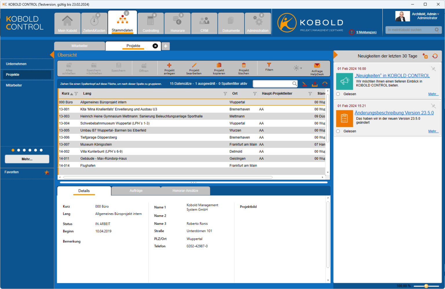 "Neuigkeiten" in KOBOLD CONTROL - KOBOLD Management Systeme